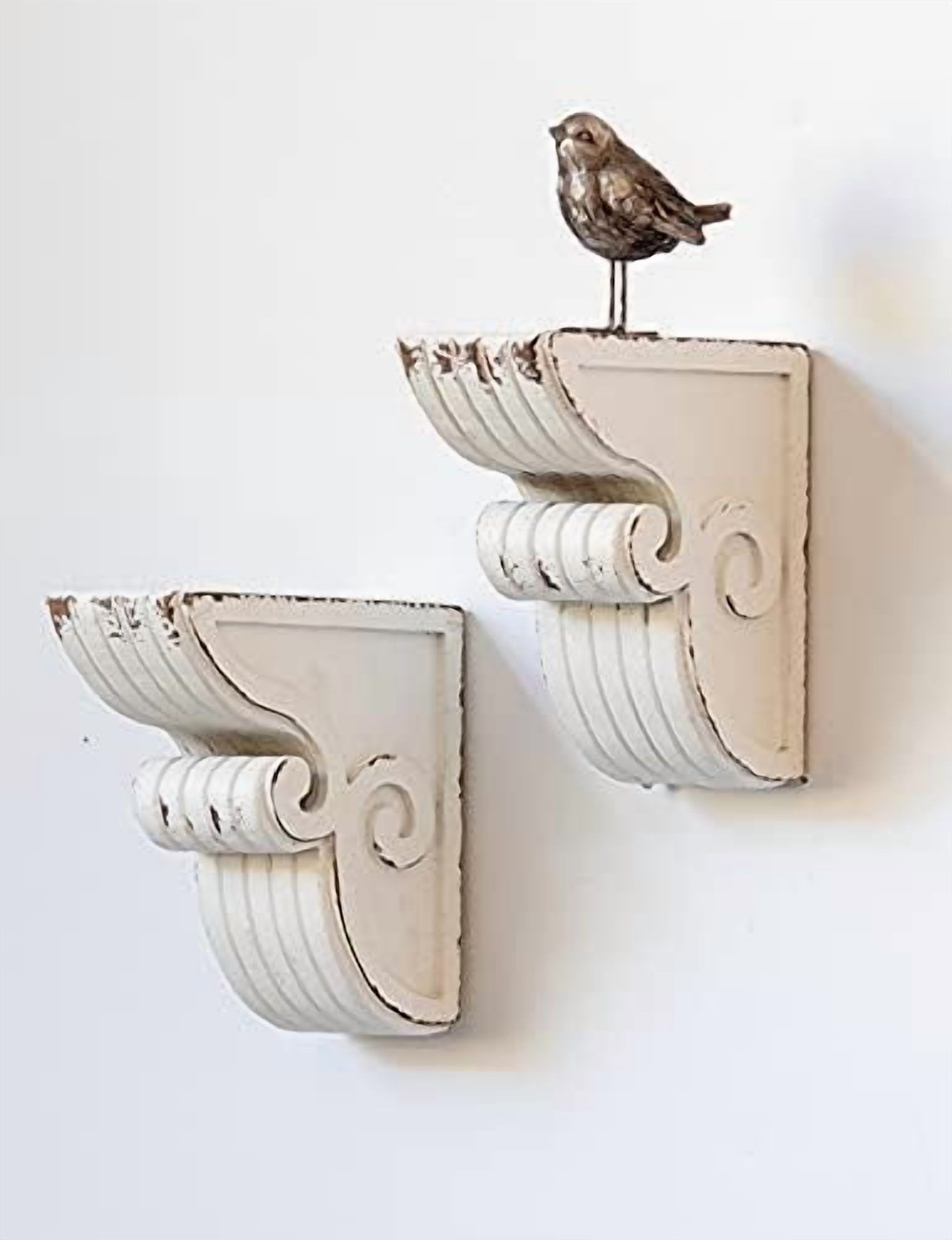 1 Pair Distressed White Decorative Bookends, Shabby Chic Vintage ...