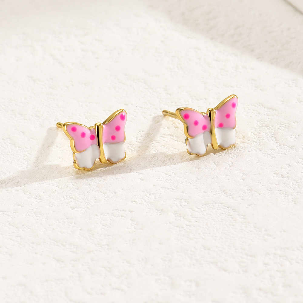 1 Pair Elegant Brass Butterfly Stud Earrings Real 18K Gold Plated ...