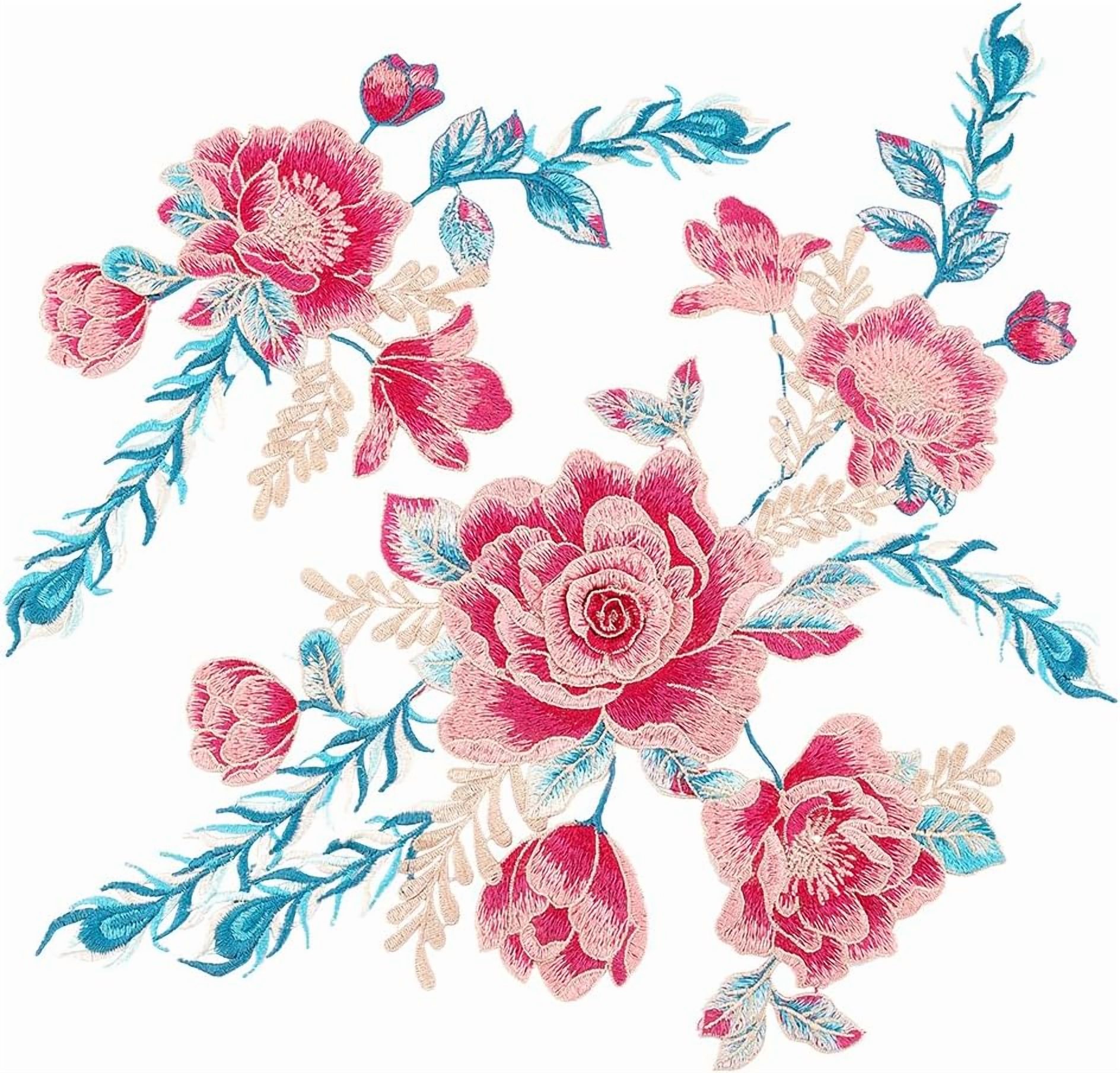1 Pair Embroidered Sewing Applique Patches Peony Pattern Polyester ...
