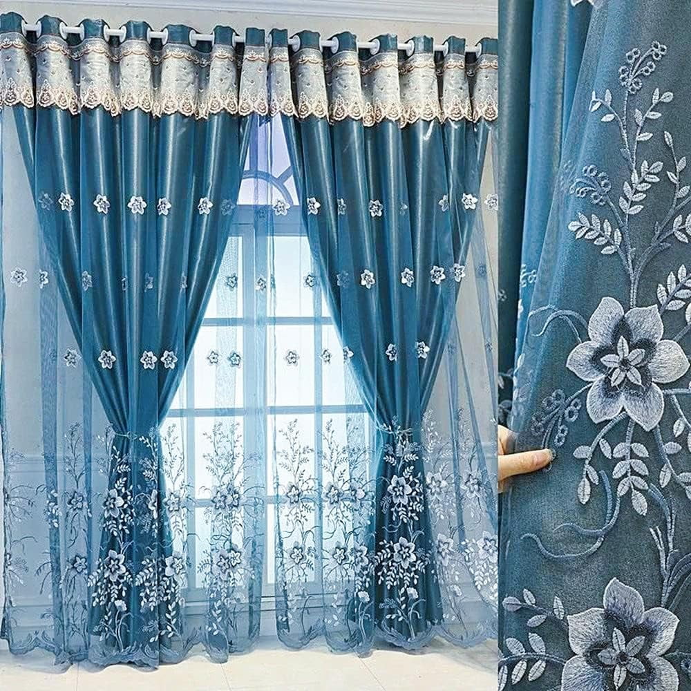1 Pair European Double Layer Curtains for Living Room Bedroom Luxury ...