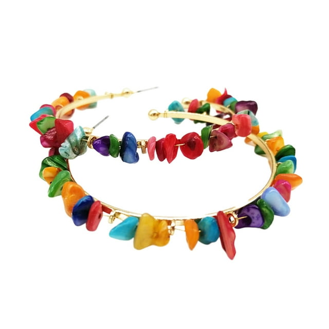 1 Pair Fashion C Shaped Earring Colorful Natural Stone Ear Drop ...