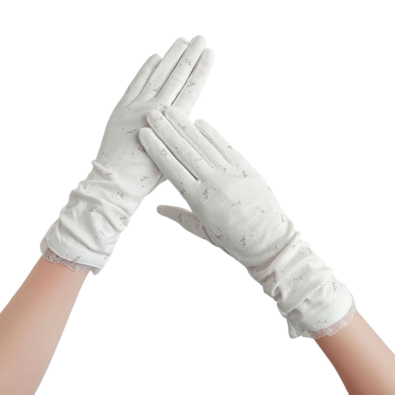 1 Pair Floral Print Anti-slip Palm Driving Gloves Full Finger Lace ...