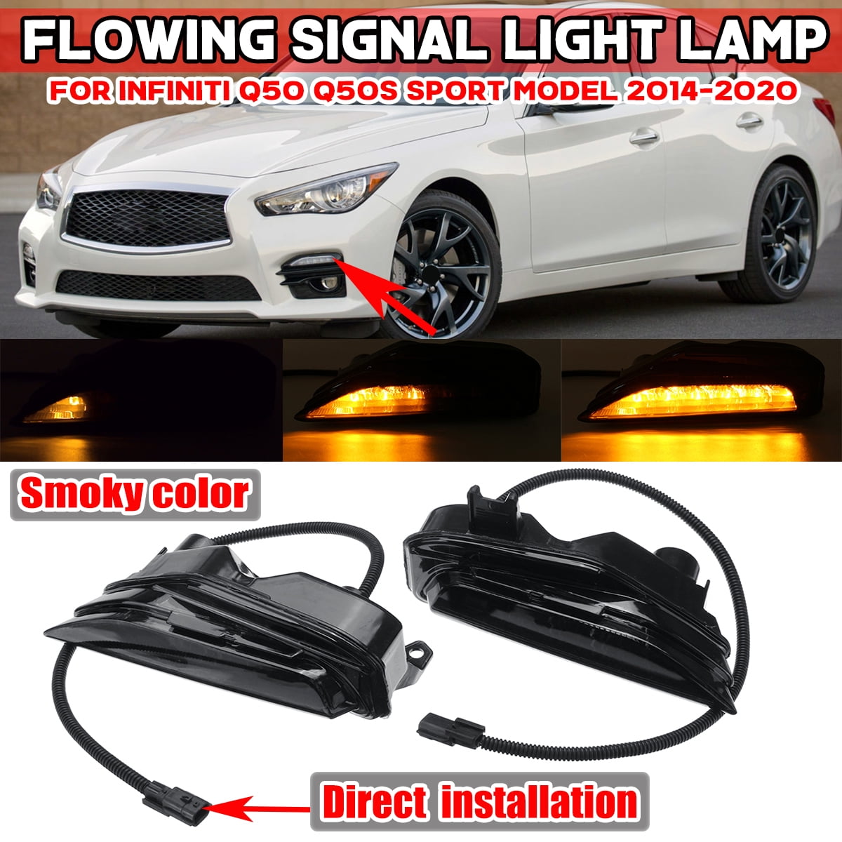 1 Pair Flowing Signal Light Lamp for Infiniti Q50 Q50S Sport Model 2014 ...