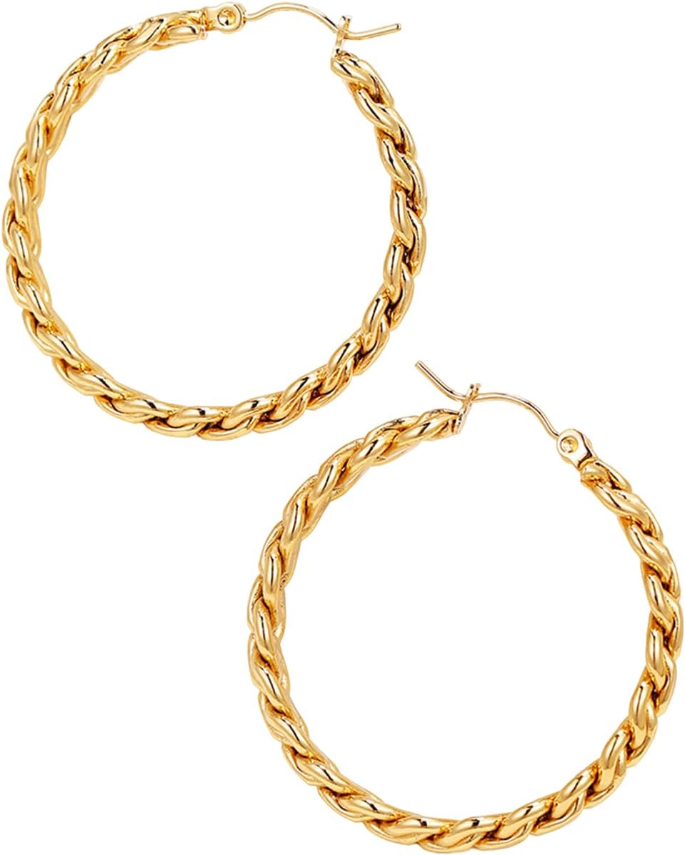 1 Pair Golden Stainless Steel Hoop Earrings Design 35mm Simple Elegant ...
