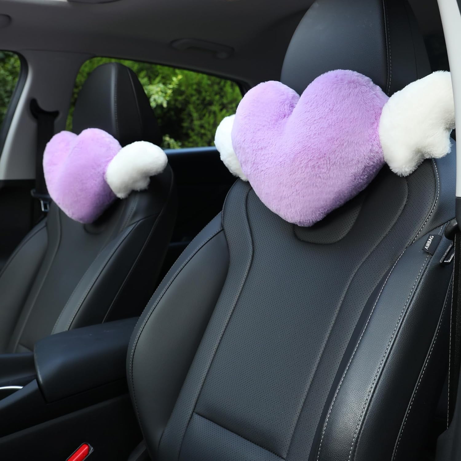 1 Pair Heart Shaped Cute Car Headrest Pillow with Angel Wings ...