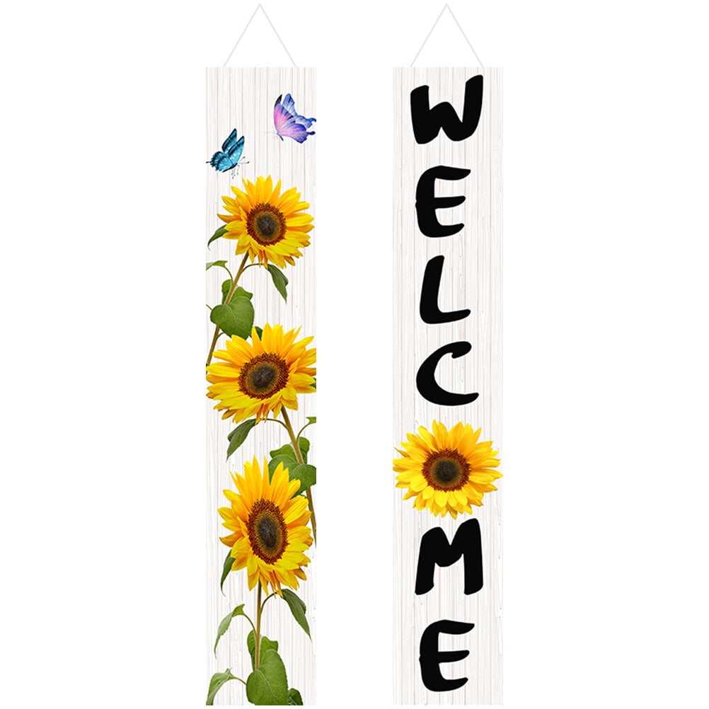 1 Pair Hello Spring Banners Sunflower Porch Signs Outdoor Welcome Signs ...