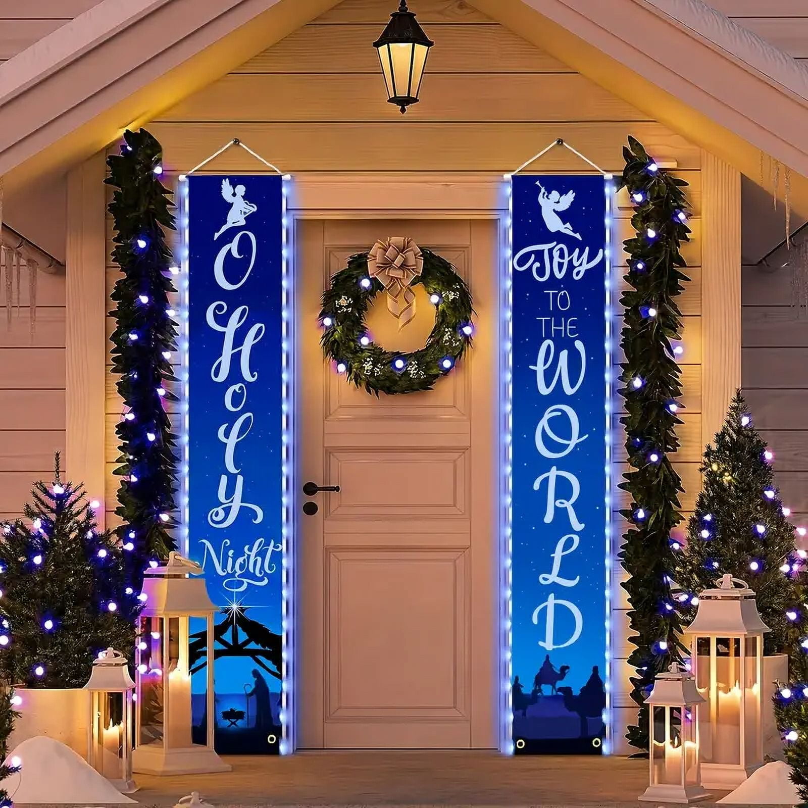 1 Pair, Holy Night Christmas Nativity Porch Sign, Religious Blue Jesus ...