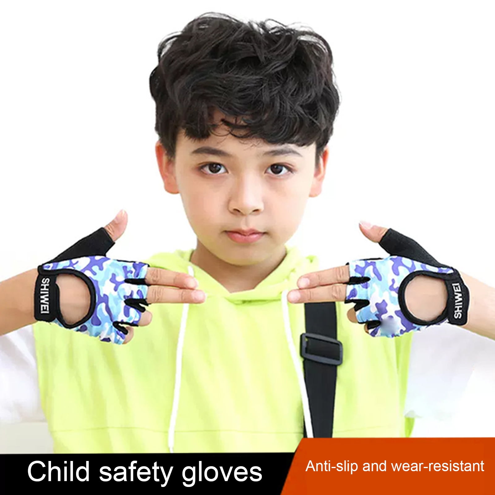 1 Pair Kids Half Finger Gloves Adjustable Wear-Resistant Non-Slip Hand ...