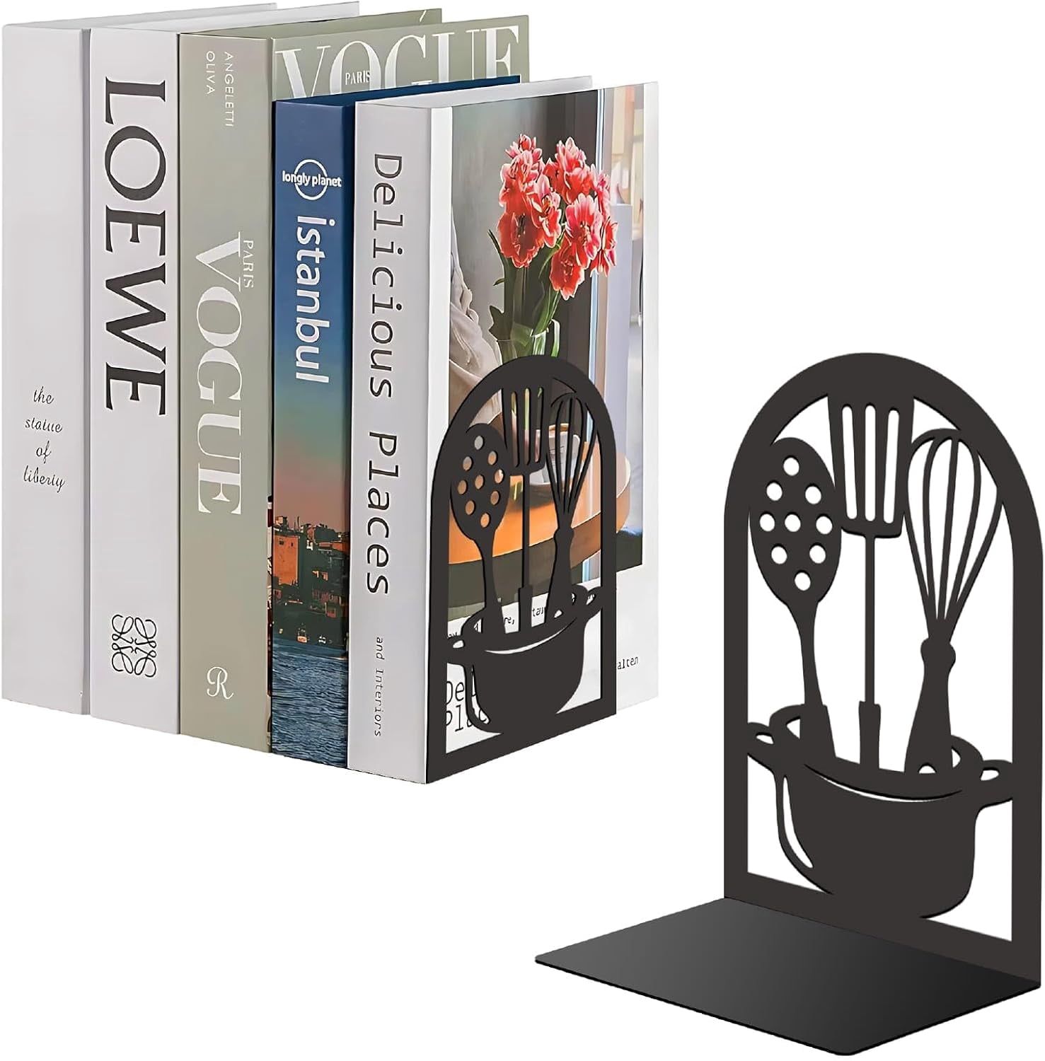 1 Pair Kitchen Bookends Metal Book Stopper Black Kitchenware Pattern 4. ...