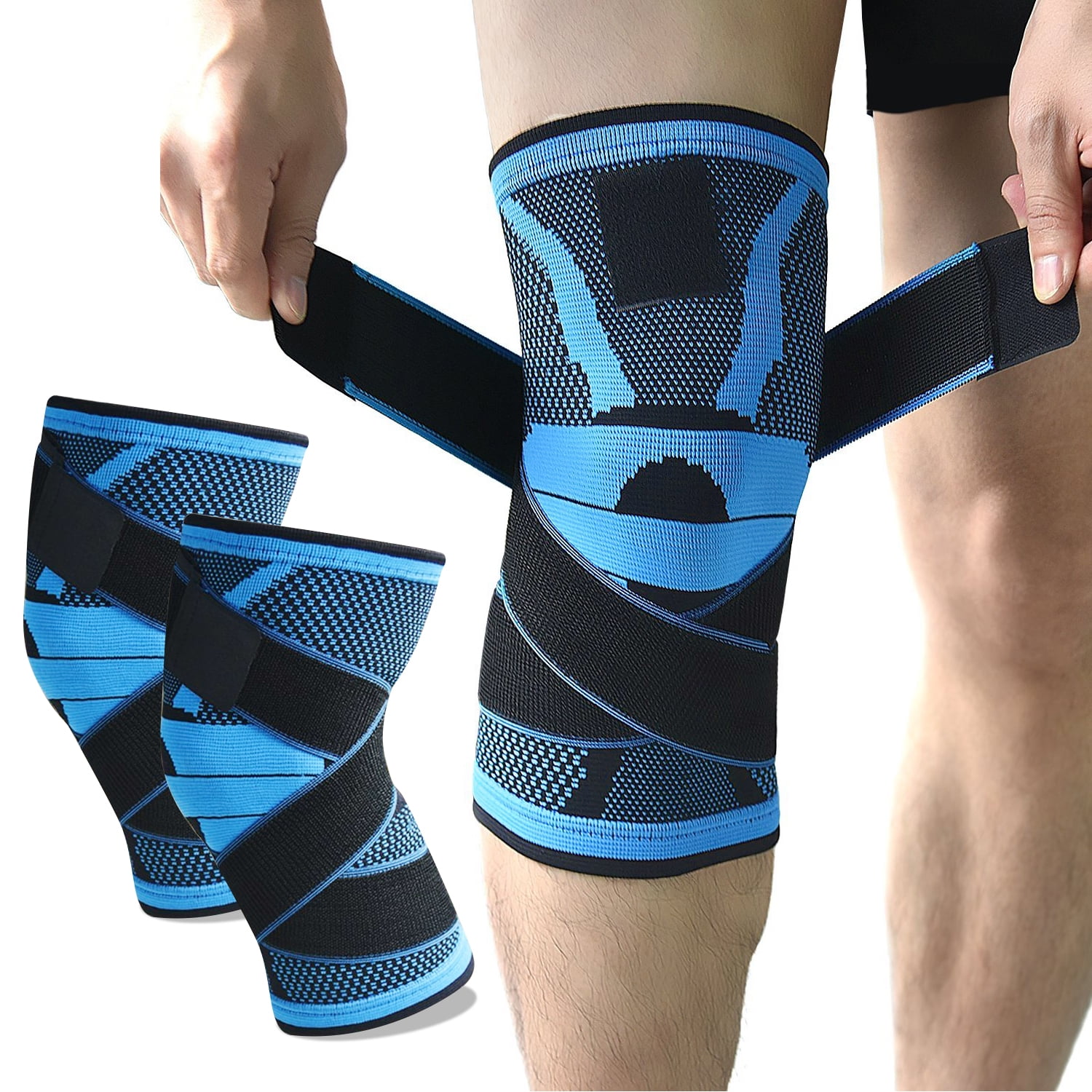 1 Pair Knee Brace Support Compression Sleeve with Adjustable Straps,Non ...