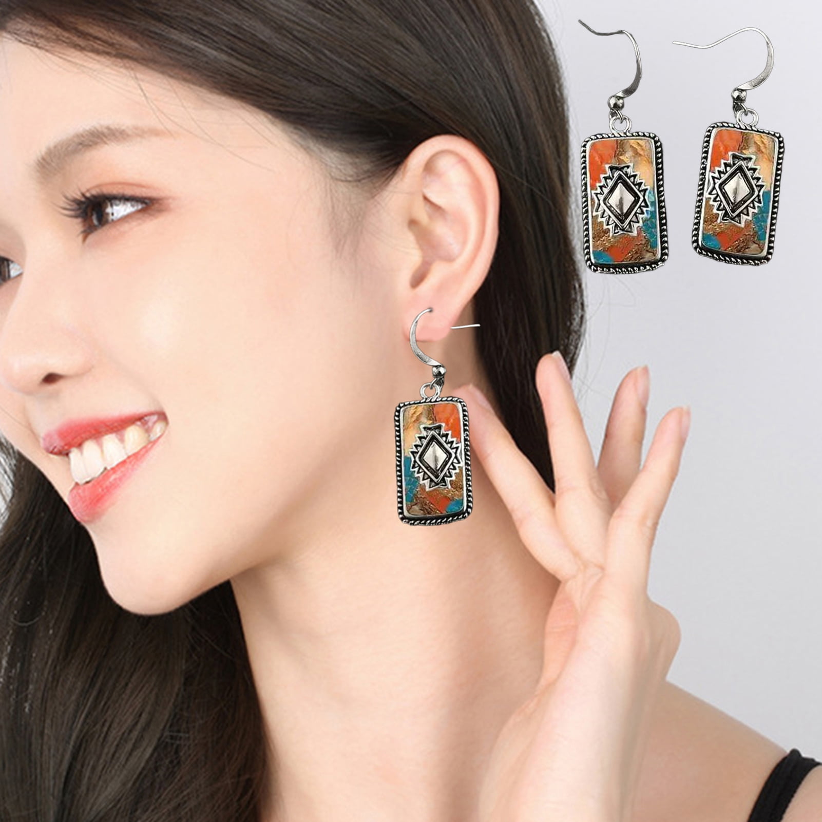 1 Pair Lady Bohemian Earrings Vintage Ethnic Style Dangle Earrings Faux ...