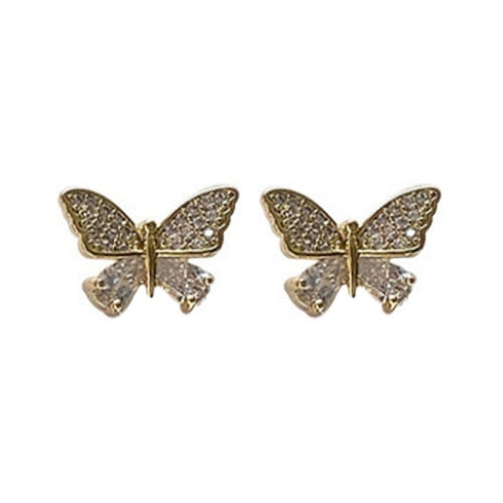 1 Pair Lady Stud Earrings Exquisite Shiny Rhinestone Butterflies Shape Drop Earrings Female ...