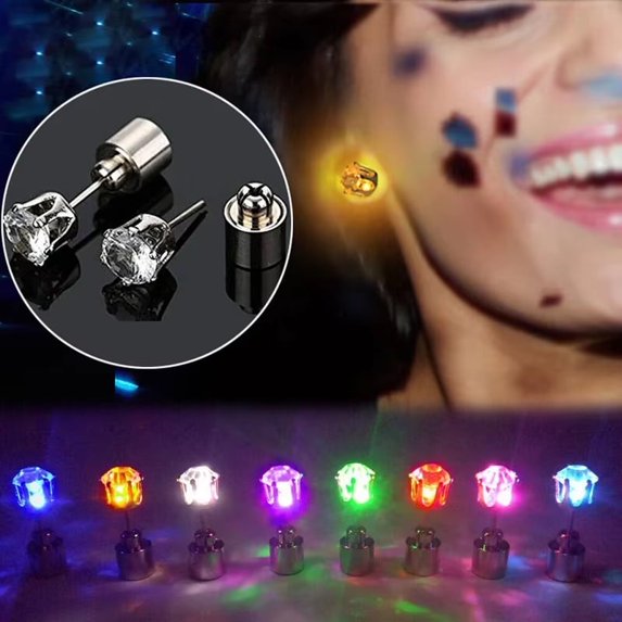 1 Pair Light Up LED Bling Ear Stud Earrings Korean of Flash Zircon Ear ...