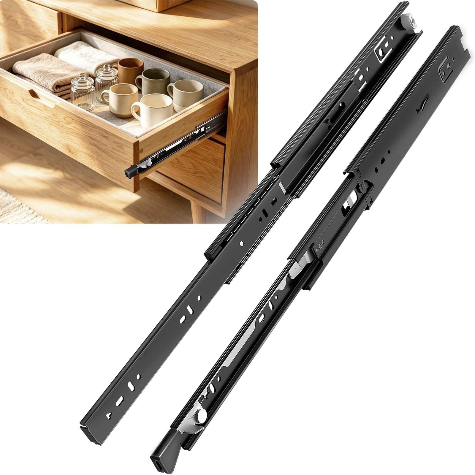 1 Pair Locking Full Extension Ball Bearing Drawer Slides 12 14 16 18 20 ...