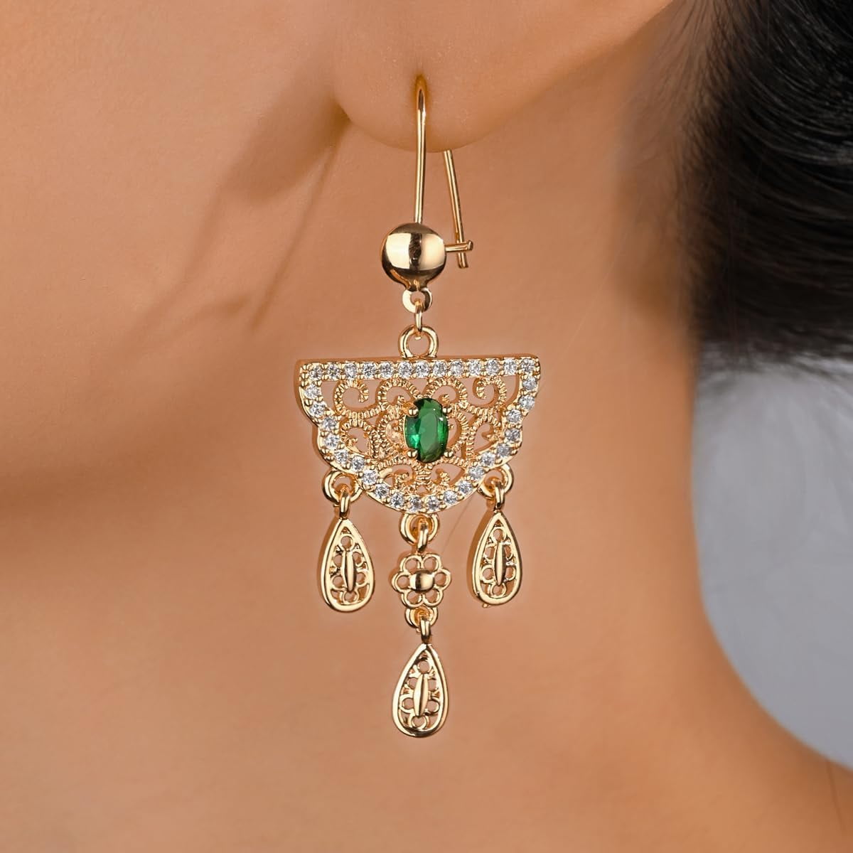 1 Pair Luxurious Zinc Alloy Middle Eastern Ramadan Hollow Flower Half ...