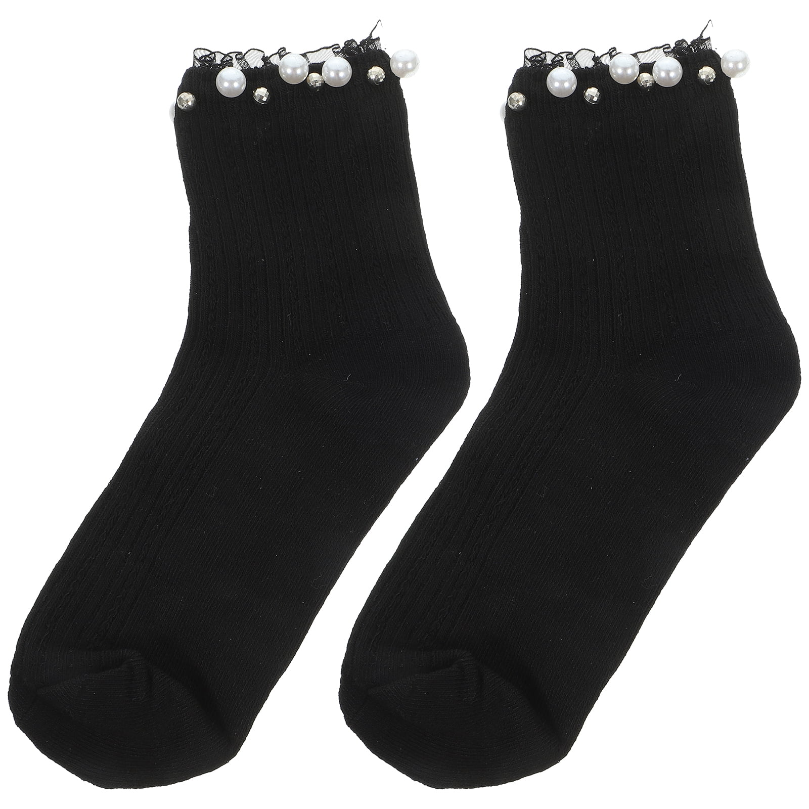 1 Pair Medium Tube Cotton Stocking Japanese Lace Pearl Socks Pile Socks ...