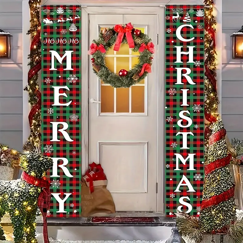 1 Pair, Merry Christmas Red And Green Buffalo Plaid Welcome Door ...