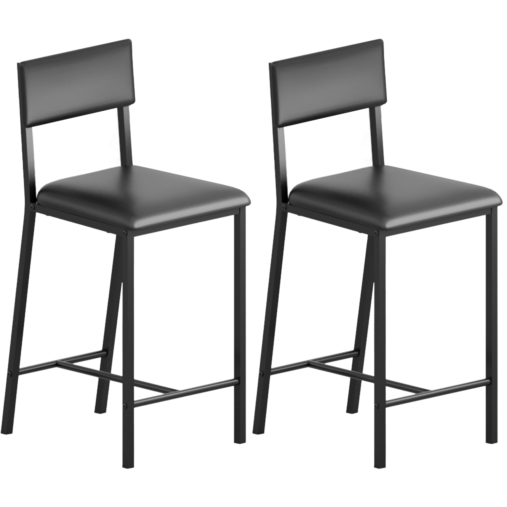 1 Pair PU Upholstered Bar Stools with Footrest & Back,Ergonomic Metal ...