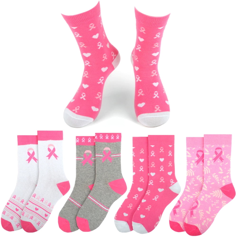 1 Pair Pink Ribbon Socks Womens Breast Cancer Awareness Support Girls ...