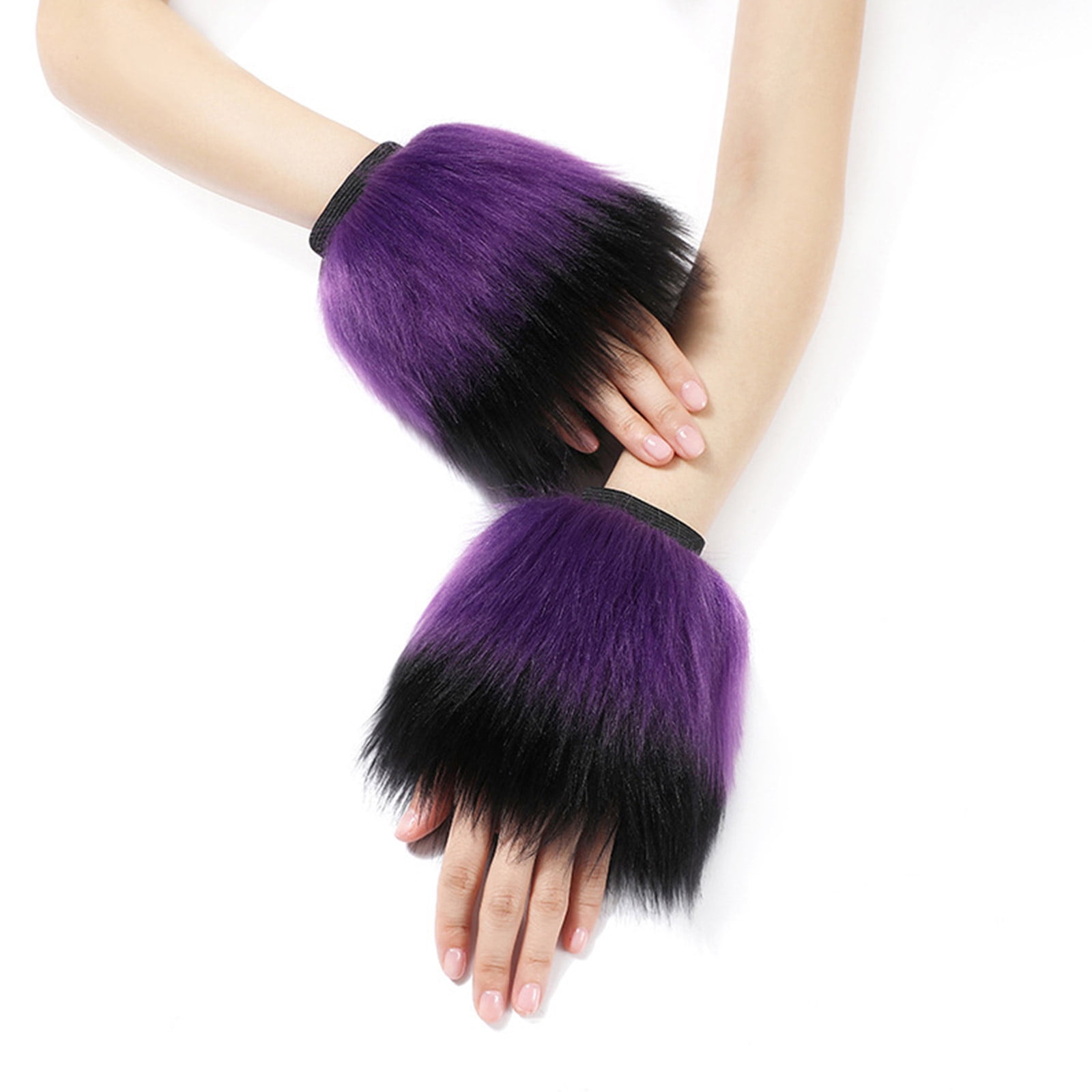 1 Pair Plush Windproof Cuffs Wristband Winter Arm Warmer Women Thick ...