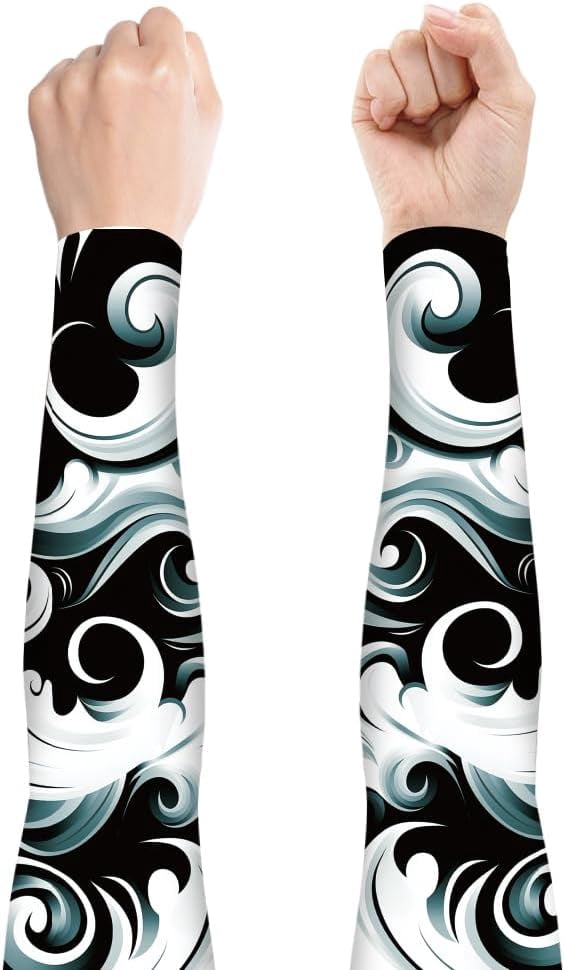 1 Pair Polyester Gardening Sleeves Waves Pattern Cooling Arm Sleeves ...