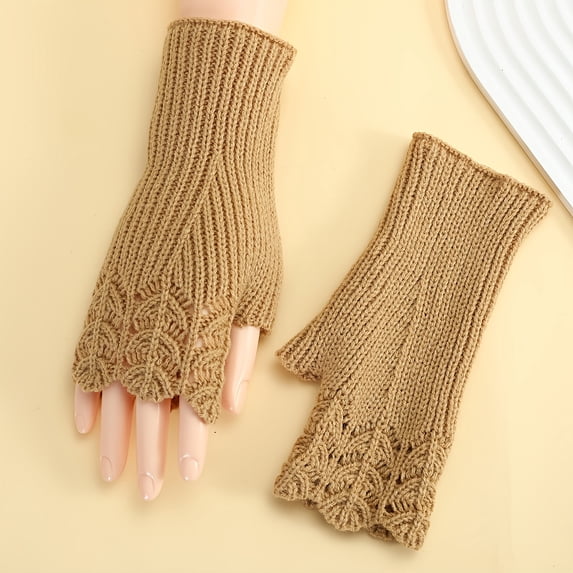 1 Pair Preppy Style Women'S Fingerless Gloves - Acrylic Knit Fish Scale ...