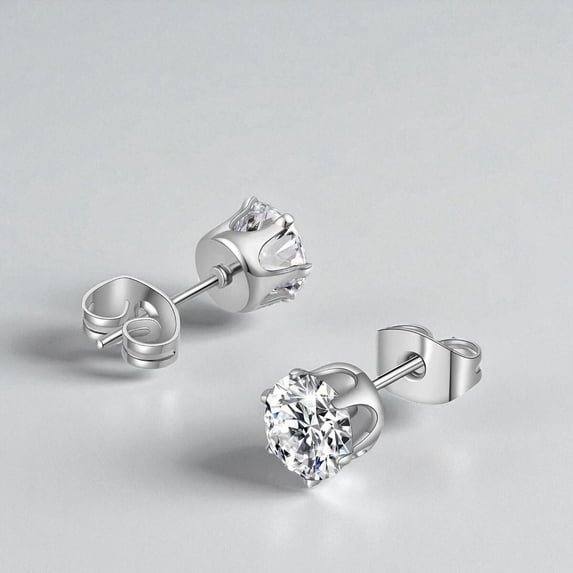 1 Pair Princess Cut 5mm CZ Stud Earrings Unisex Solitaire Butterfly ...