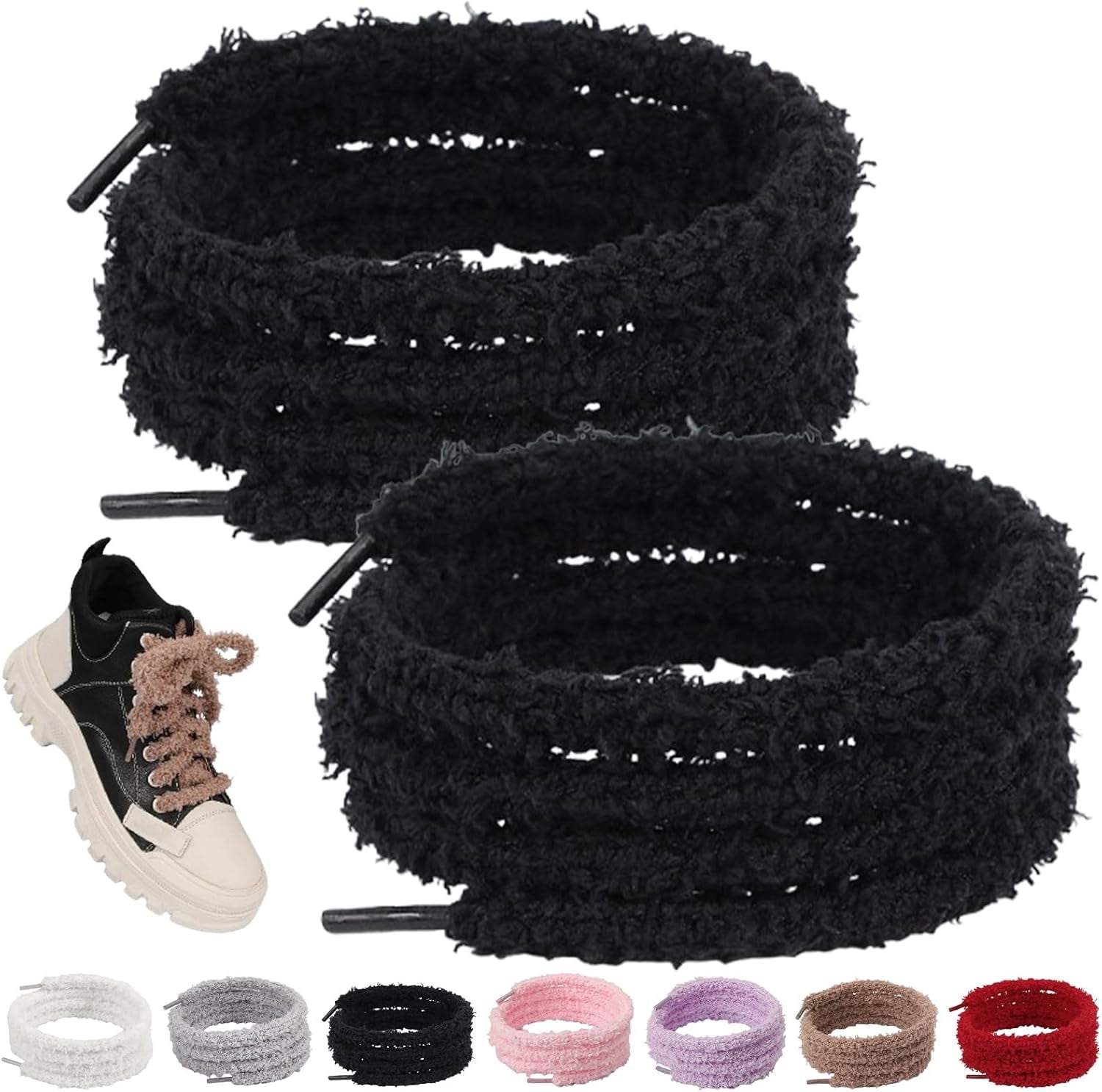1 Pair Puffy Round Shoe Laces,Soft Fuzzy Fluffy Shoelaces,10mm Cute ...