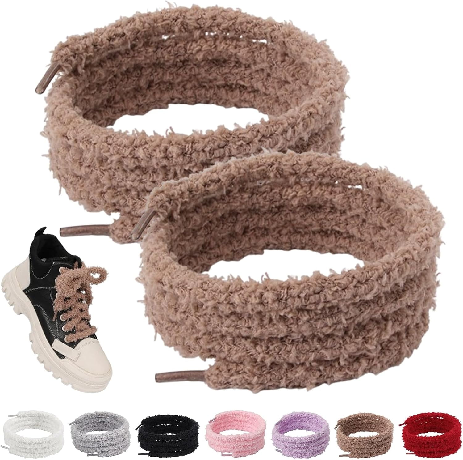 1 Pair Puffy Round Shoe Laces,Soft Fuzzy Fluffy Shoelaces,10mm Cute ...