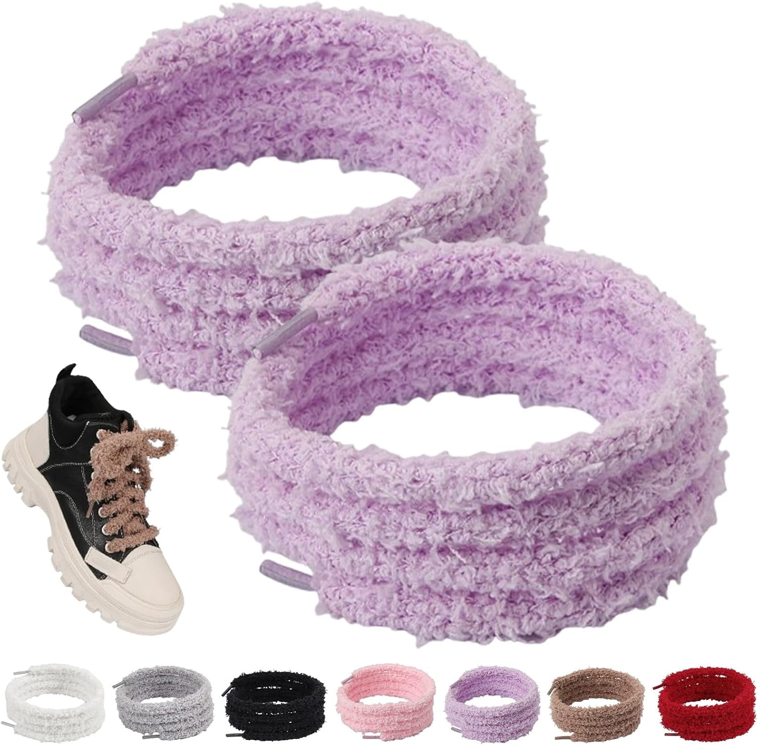 1 Pair Puffy Round Shoe Laces,Soft Fuzzy Fluffy Shoelaces,10mm Cute ...