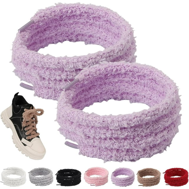 1 Pair Puffy Round Shoe Laces,Soft Fuzzy Fluffy Shoelaces,10mm Cute ...
