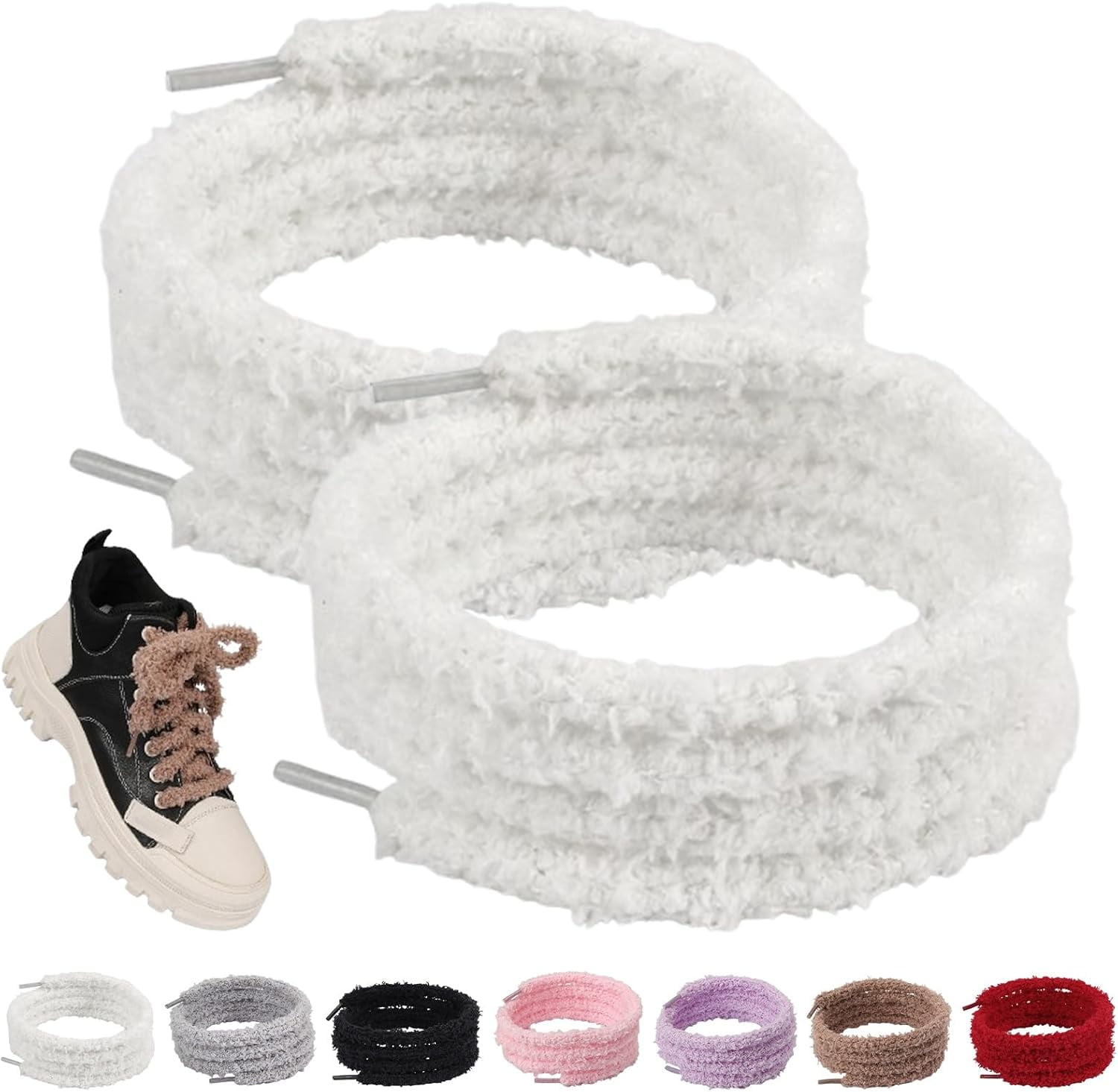 1 Pair Puffy Round Shoe Laces,Soft Fuzzy Fluffy Shoelaces,10mm Cute ...