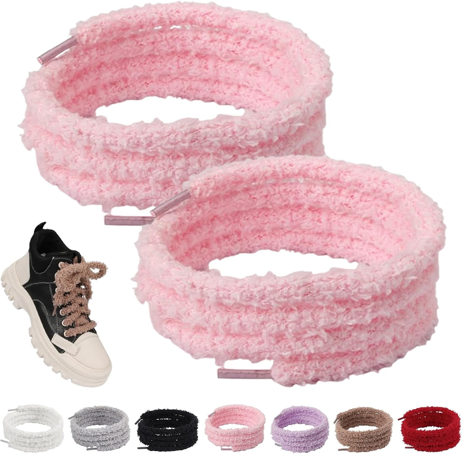 1 Pair Puffy Round Shoe Laces,Soft Fuzzy Fluffy Shoelaces,10mm Cute ...