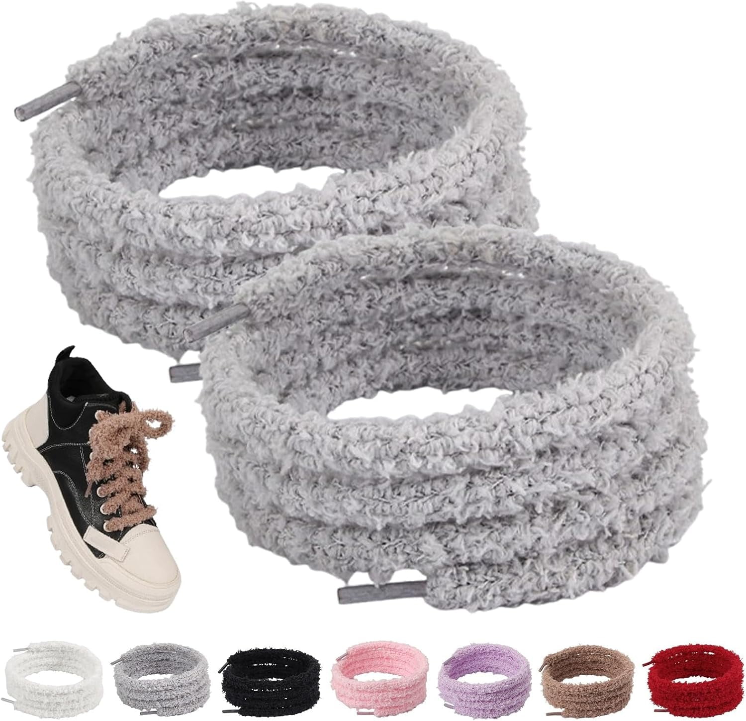 1 Pair Puffy Round Shoe Laces, Soft Fuzzy Fluffy Shoelaces for Sneakers ...