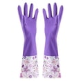 1 Pair Purple Cleaning Gloves with 16.14" Extra Long Floral Cuff ...