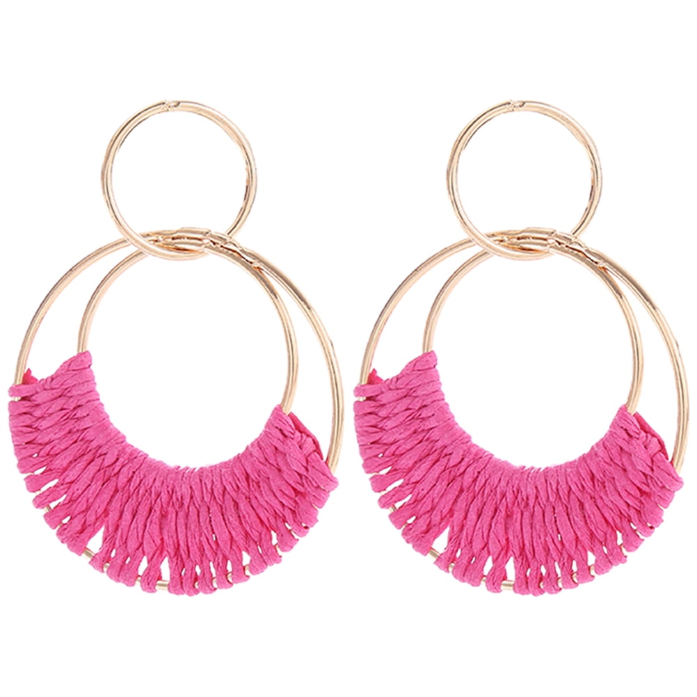 1 Pair Raffia Hoop Earrings Women Bohemian Earrings Summer Beach Hoop ...