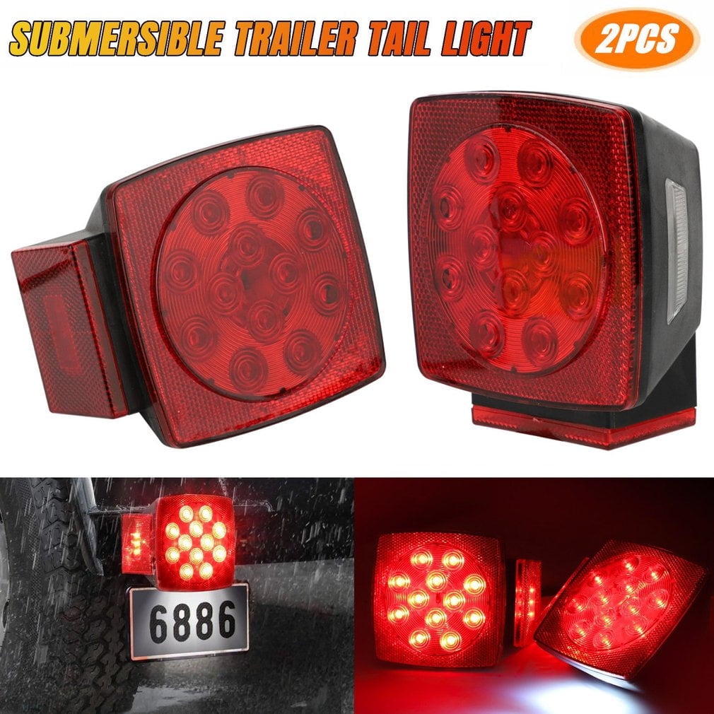 1 Pair Rear LED Submersible Square Trailer Tail Lights Kit Boat Truck ...
