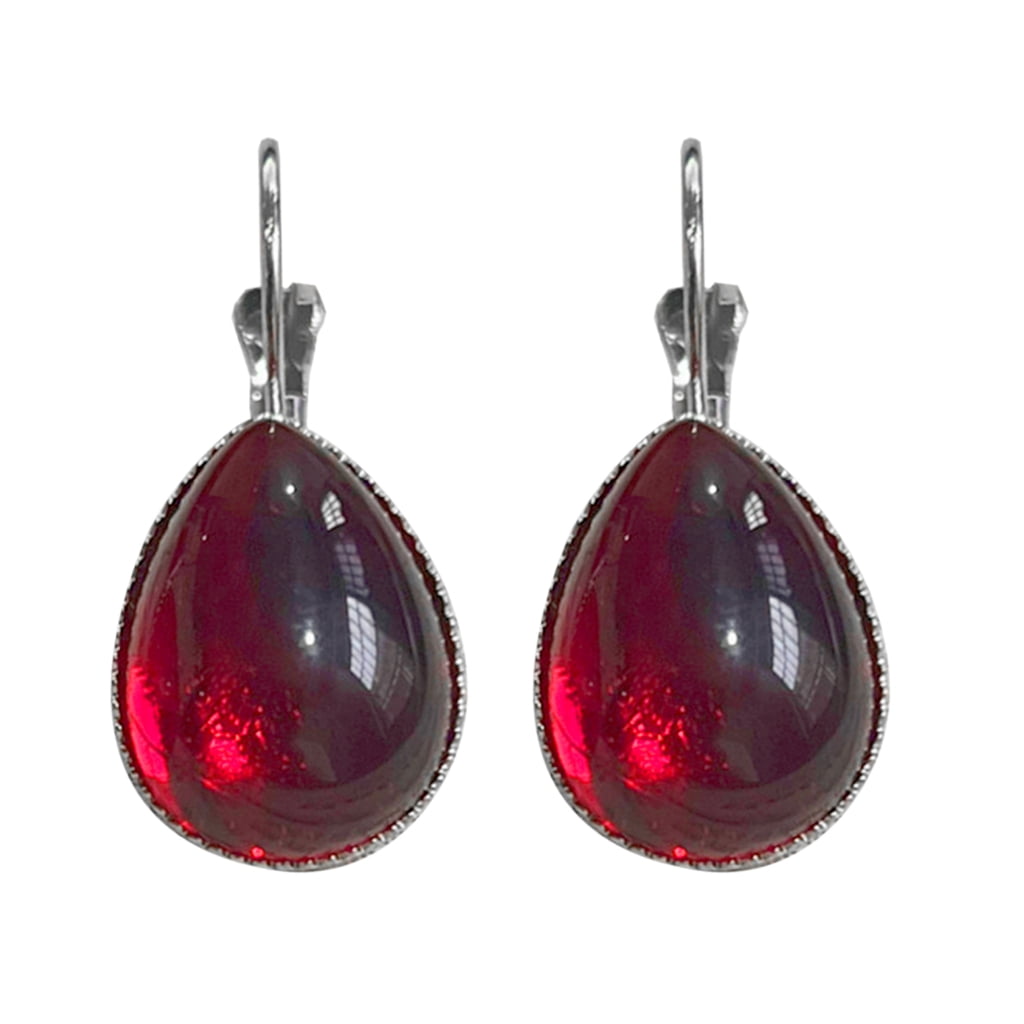 1 Pair Red Crystal Stone Dangle Earrings Simple Vintage Gothic Red Drop ...