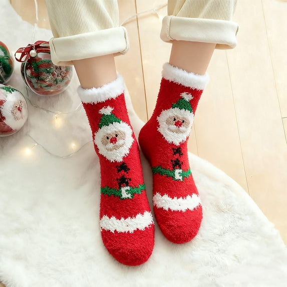 1 Pair Red Plush Christmas Stockings - Soft Fleece Festive Socks for ...