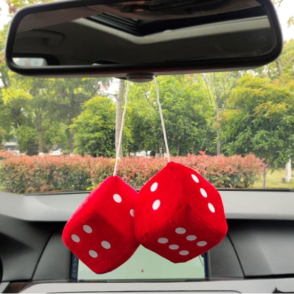 1 Pair Retro Square Plush Dice Car Hanging Ornament with Dots, Cute ...