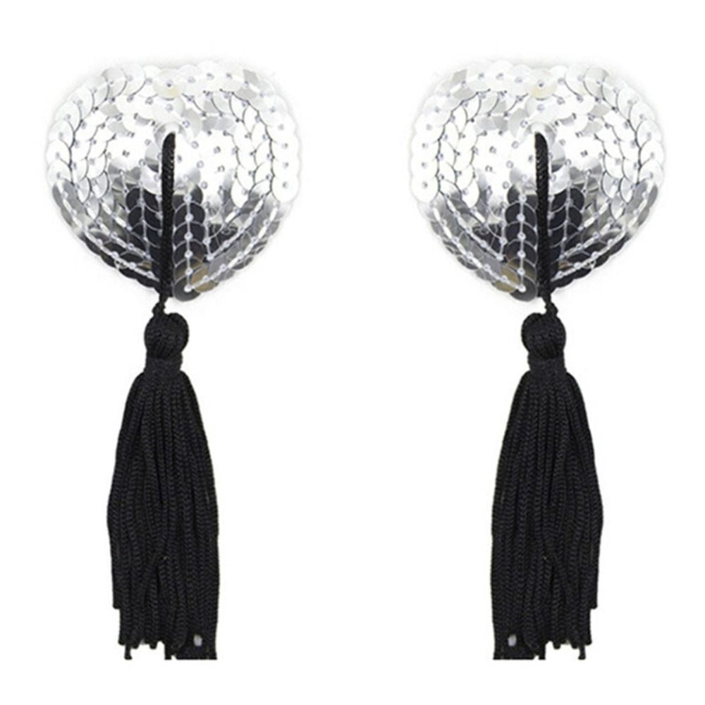 1 Pair Reusable New Tassel Breast Bra Sequin Womens Silicone Pasties ...