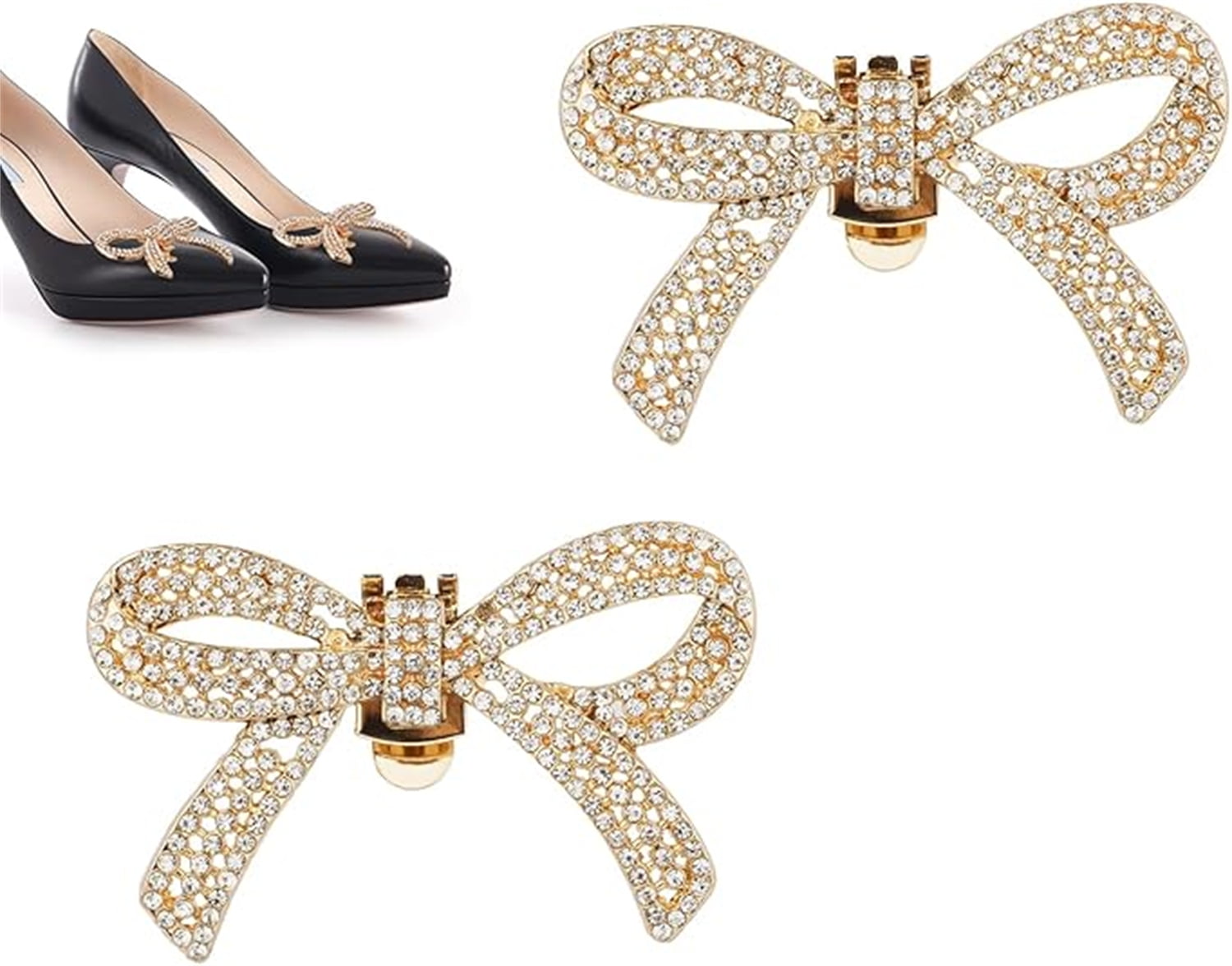 1 Pair Rhinestone Shoe Clips,Bow Shoe Clips,Gold Removable Decorative ...