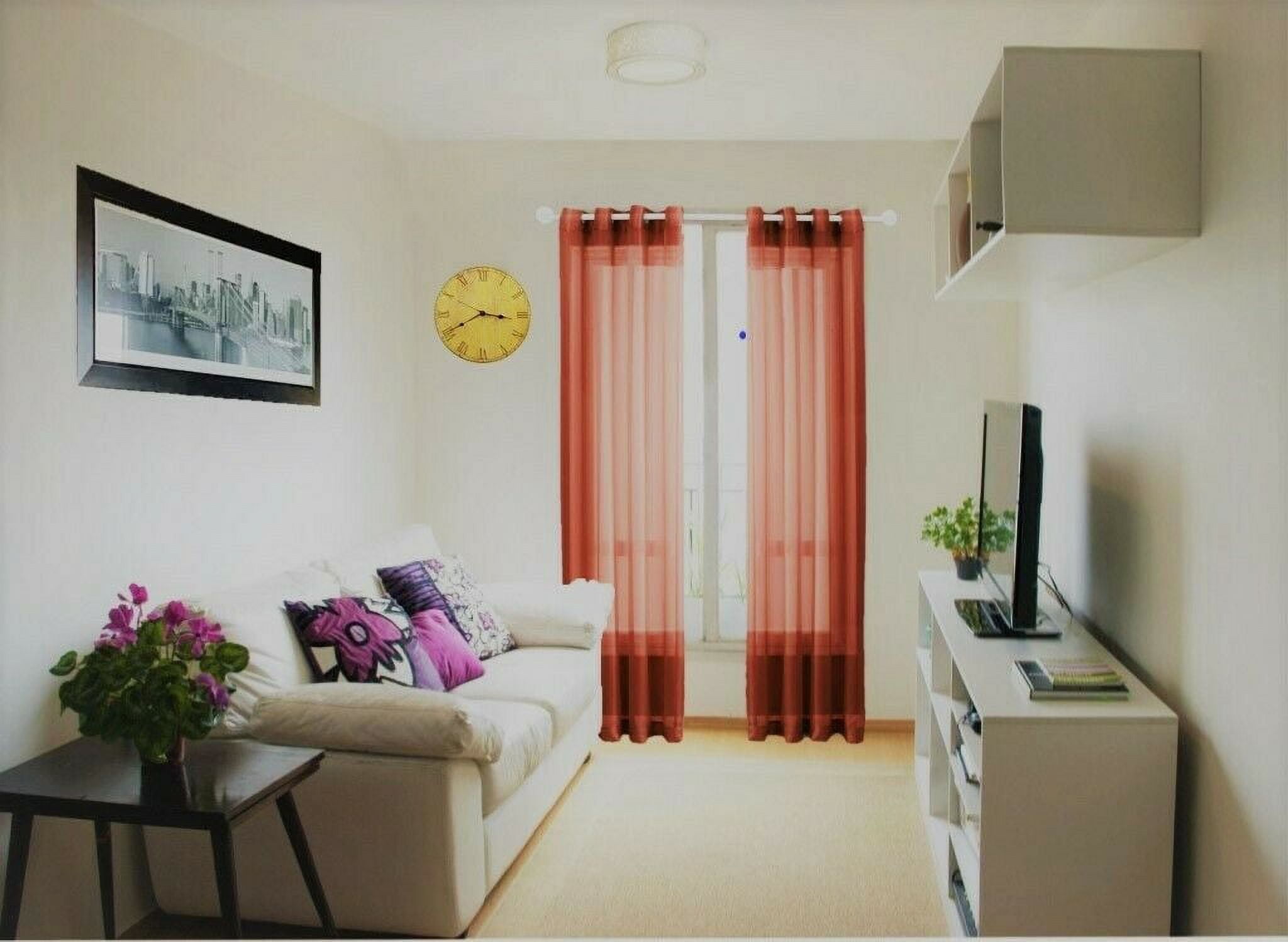 1 Pair Ruby Brick Orange Solid Sheer Panels with Grommets Window ...