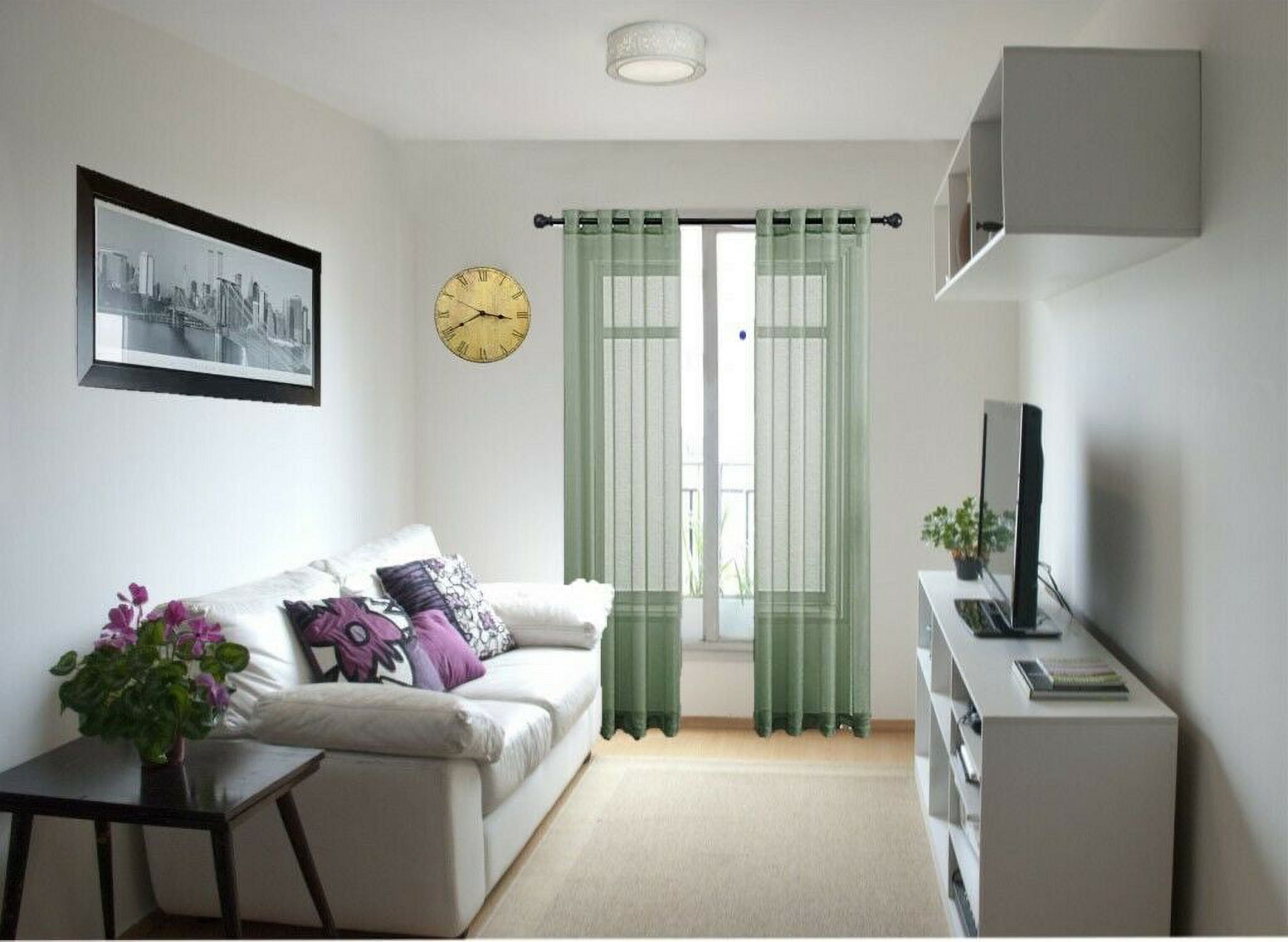 1 Pair Ruby Sage Green Solid Sheer Panels with Grommets Window Curtain ...