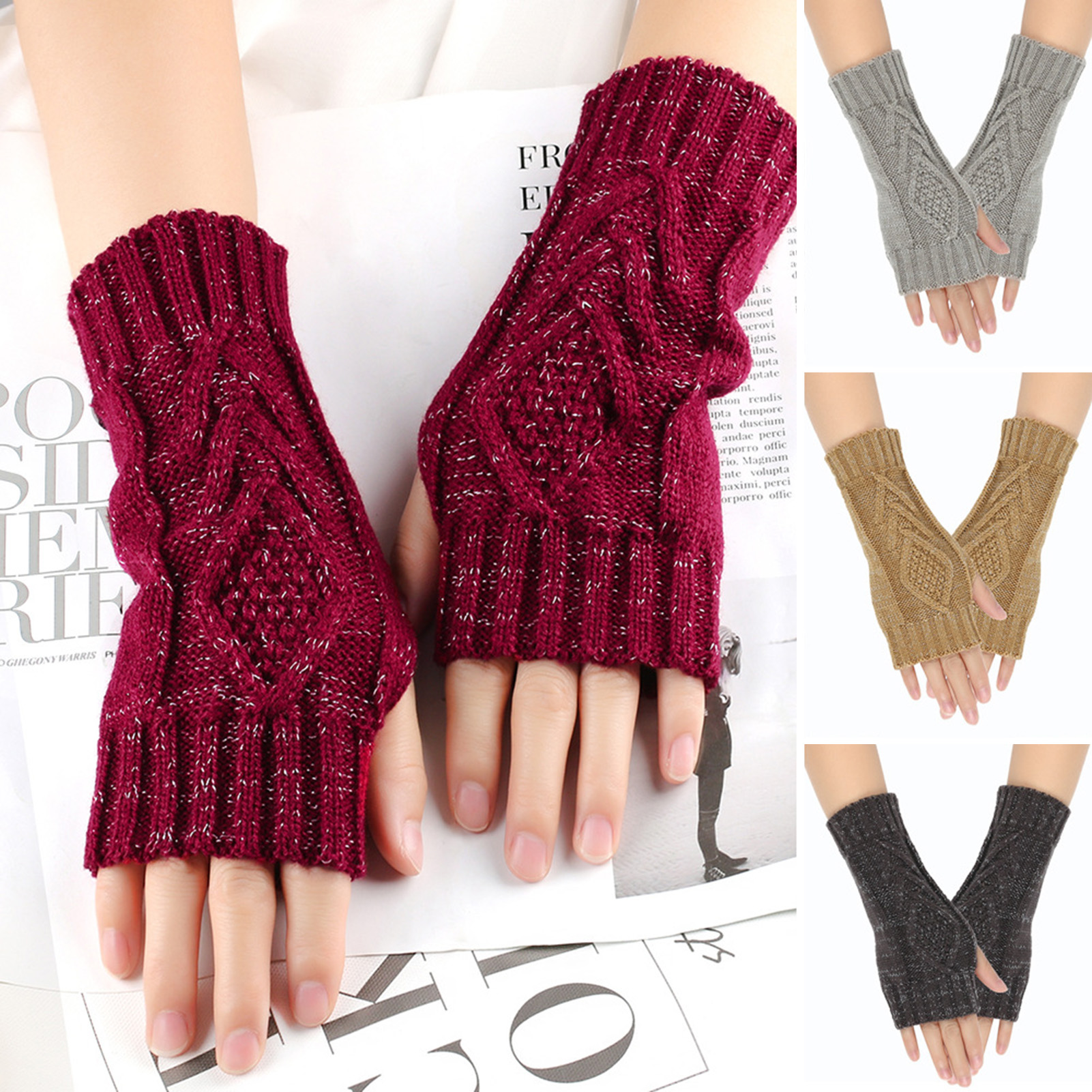 1 Pair Shiny Silver Color Faux Silk Half Finger Women Gloves Rhombus ...