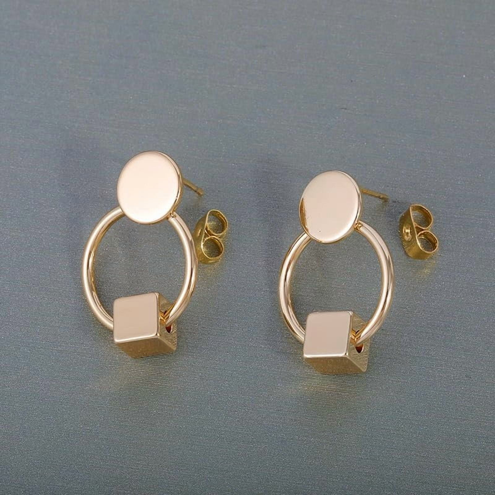 1 Pair Simple Fashion Brass Stud Earrings Circle with Cube Golden 1x0 ...