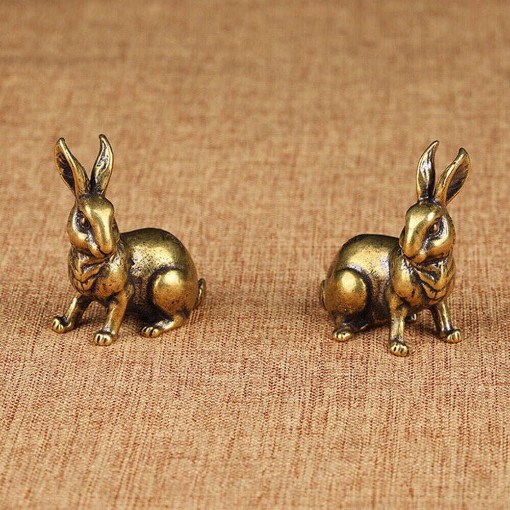 1 Pair Small Brass Rabbit Figurine Rabbit Statue Ornament House Animal ...