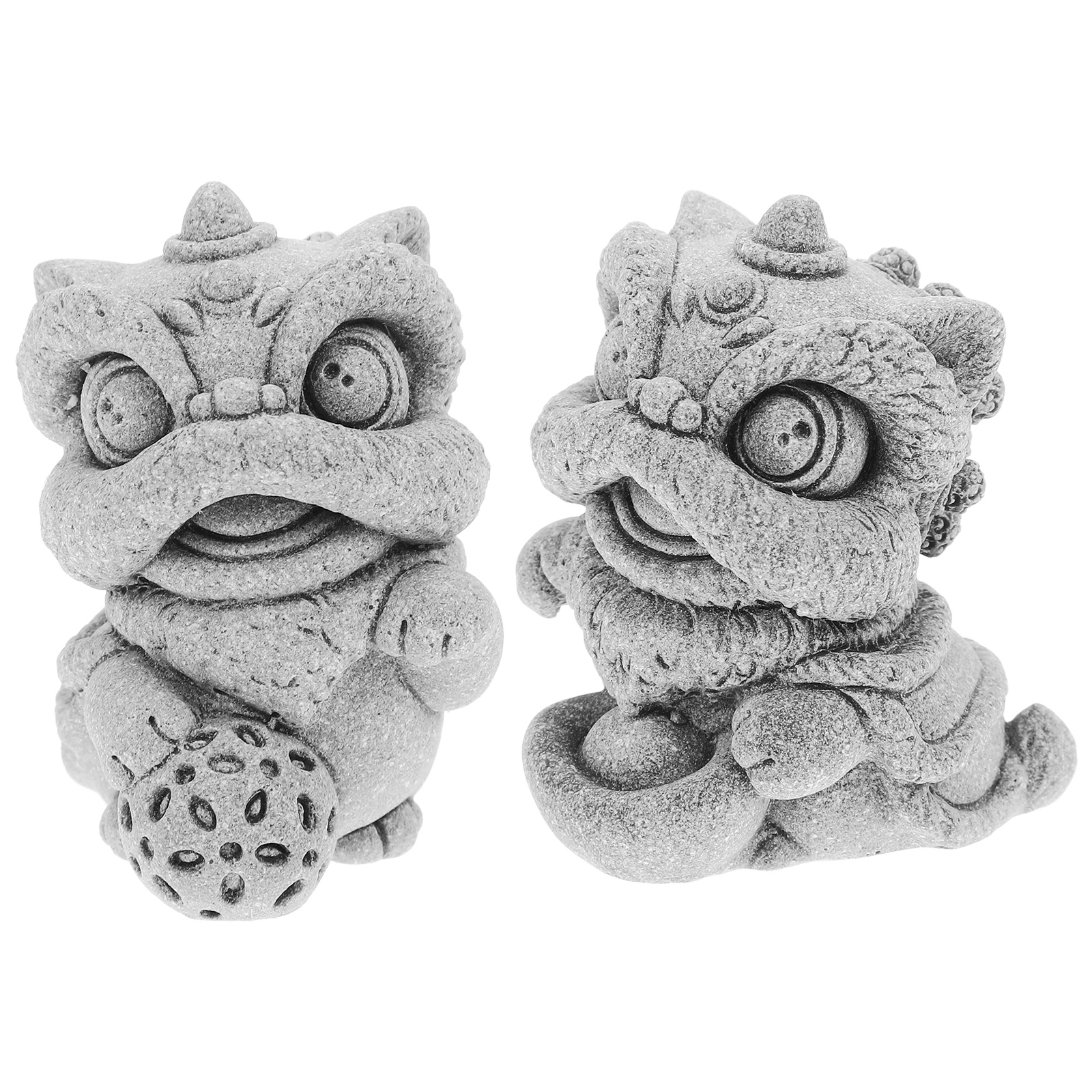 1 Pair Small Garden Lion Sculpture Faux Stone Lion Figurine Asian Tea ...