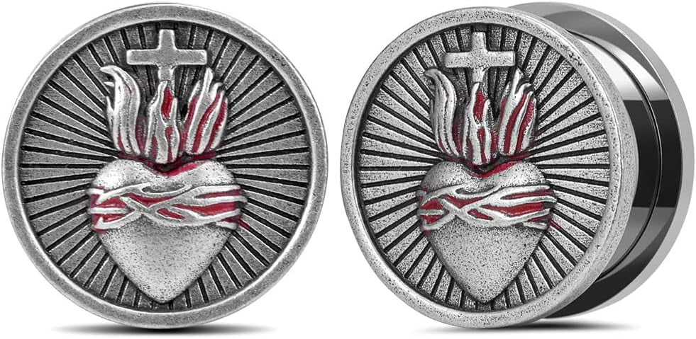 1 Pair Stainless Steel Screw Ear Gauges Flesh Tunnels Plugs Punk Cross ...