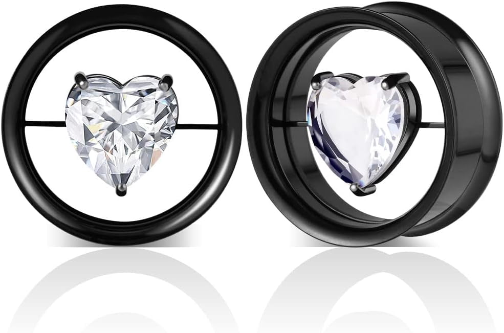 1 Pair Stainless Steel Tunnels Gem Ear Plugs Eyelet Gauges for Ears ...